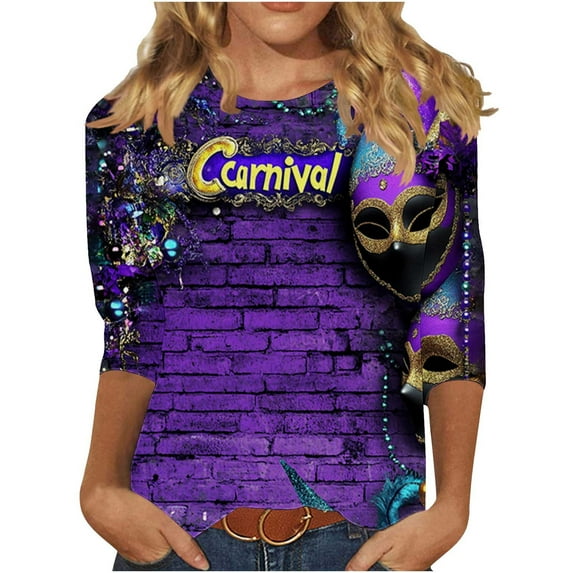 VBVC Women's Plus 3/4 Sleeve Fat Tuesday Top,Ladies Mardi Gras ...