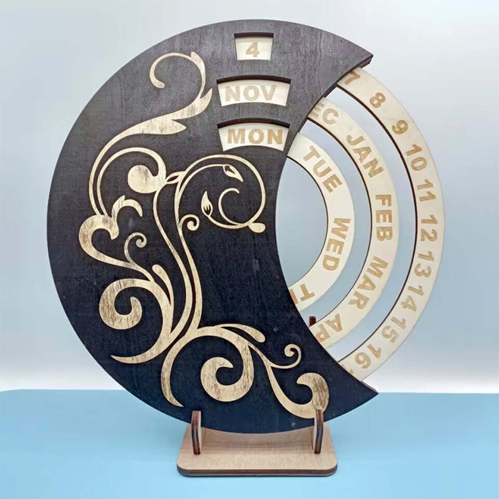 VBVC Wooden Perpetual Calendar Circular Rotating Calendar Calendar ...