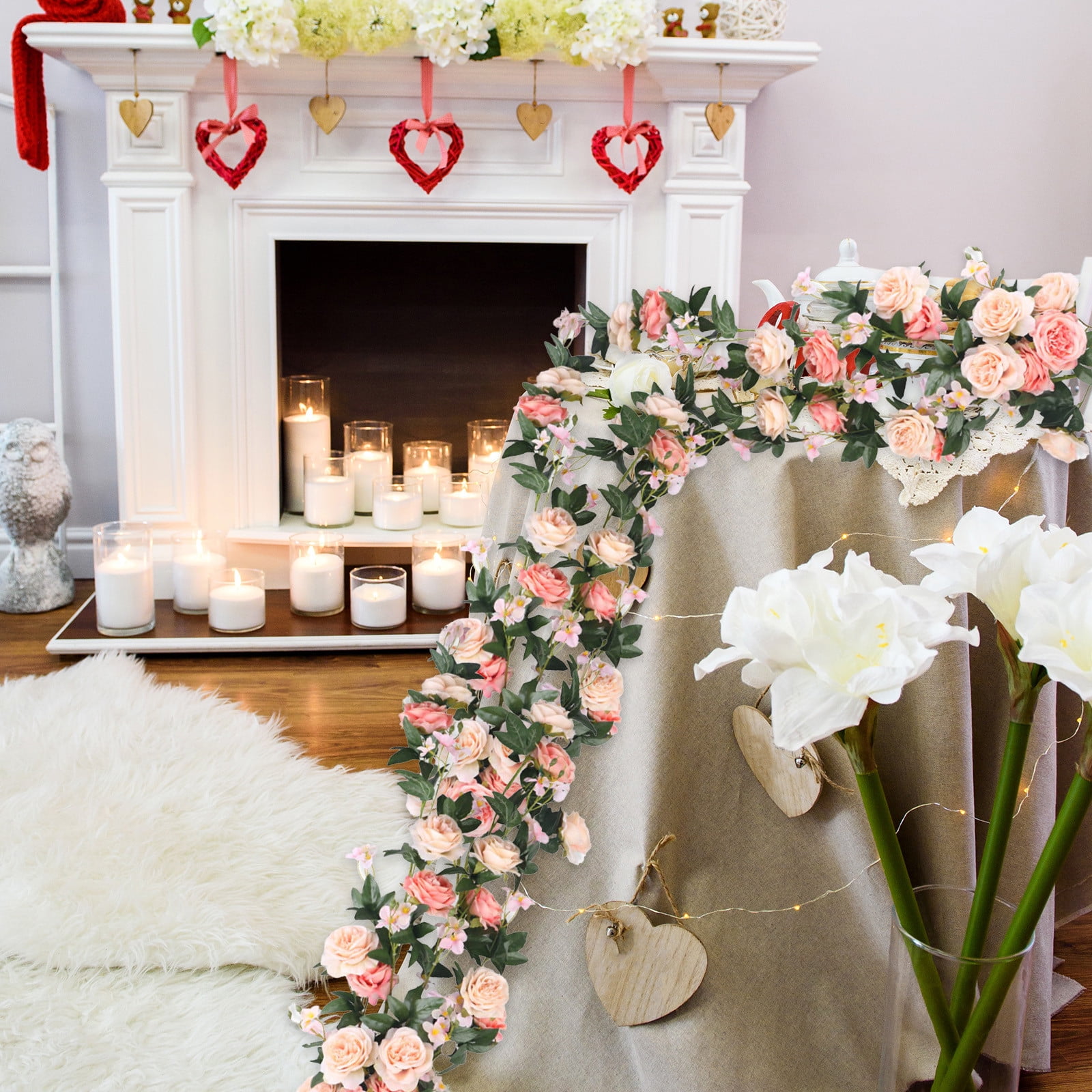 VBXOAE 51.18 Inches Artificial Roses Wall Hanging-Multicolor Valentine's Day Decoration ...