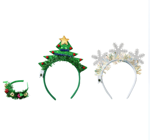 VBXOAE A Set of 3 Light Up Christmas Headbands Tree Stars LED Hair Hoop ...
