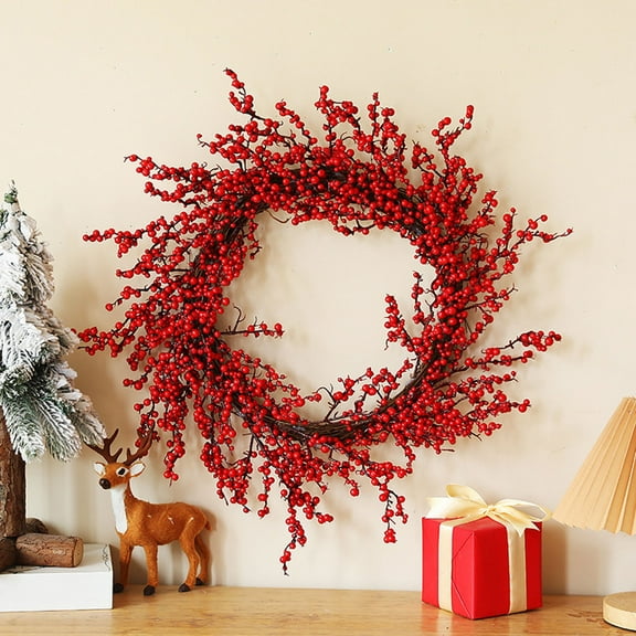 Christmas Wreath with Bow and Red Berry, Rustic Farmhouse Wreath ...