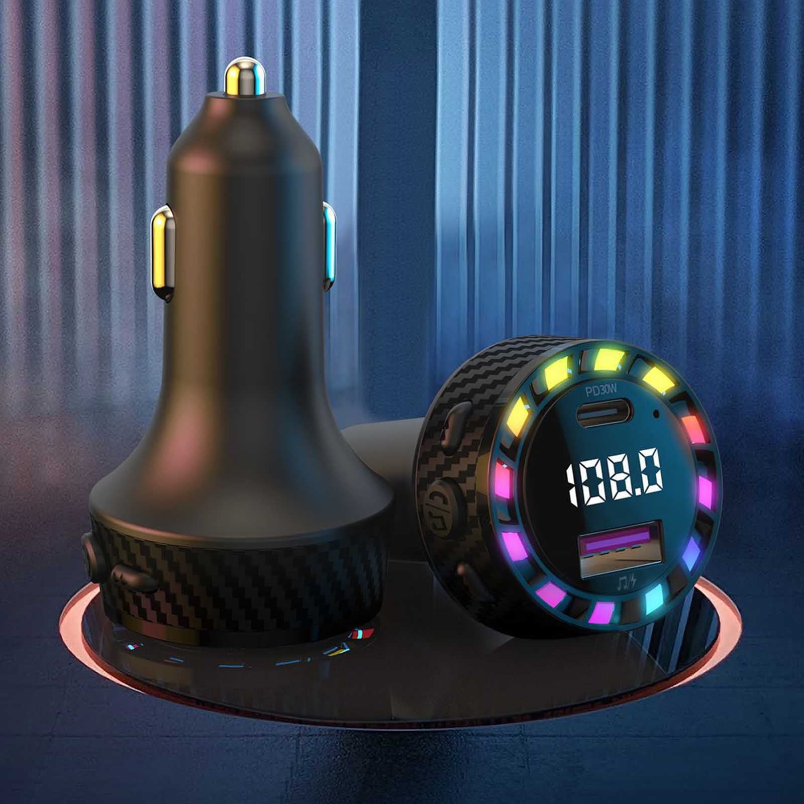 VBXOAE Car Charger with Bluetooth 5.3,FM Transmitter,Colorful Breathing ...