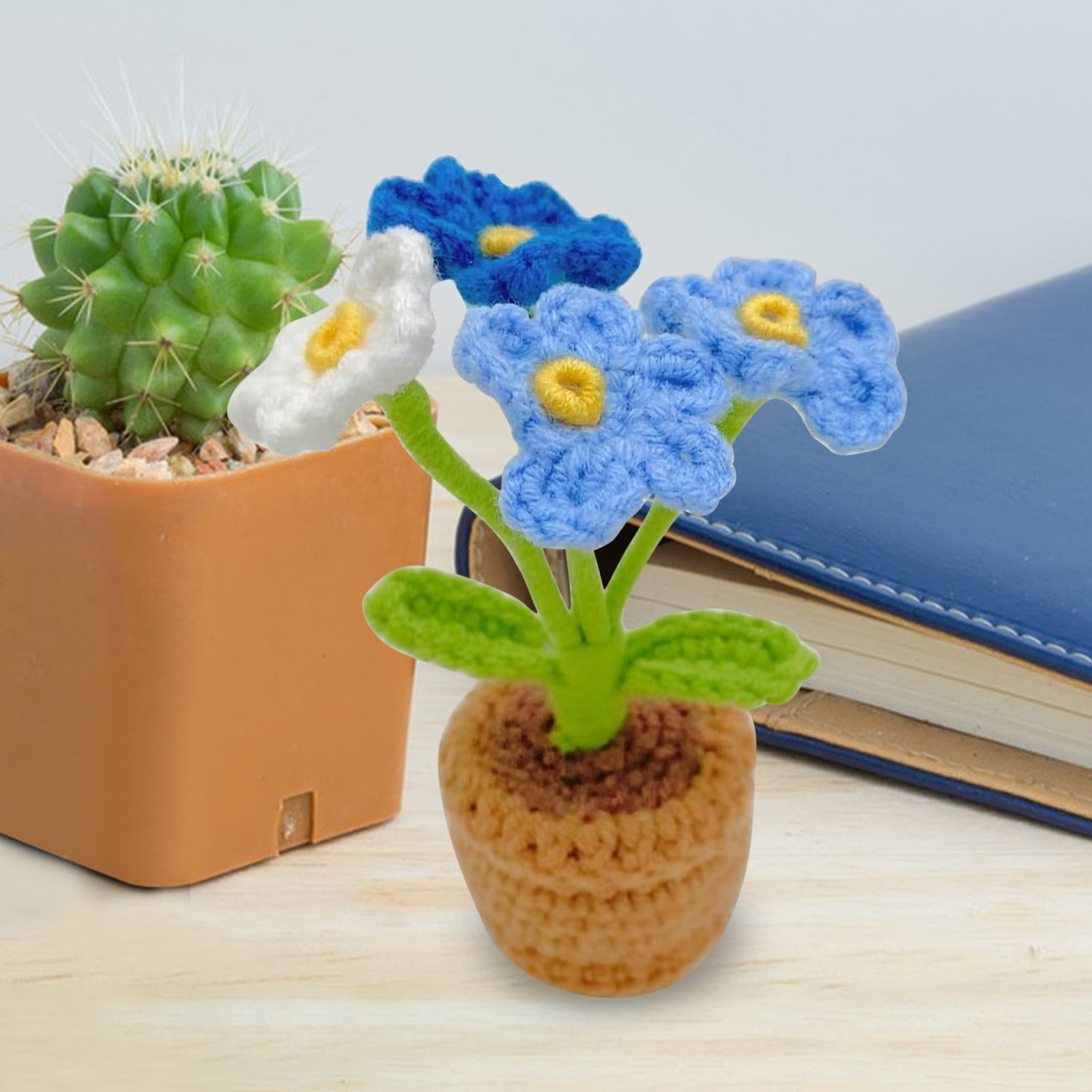 VBXOAE Crochet Style Potted Flowers Wool Simulation Plant for Car ...