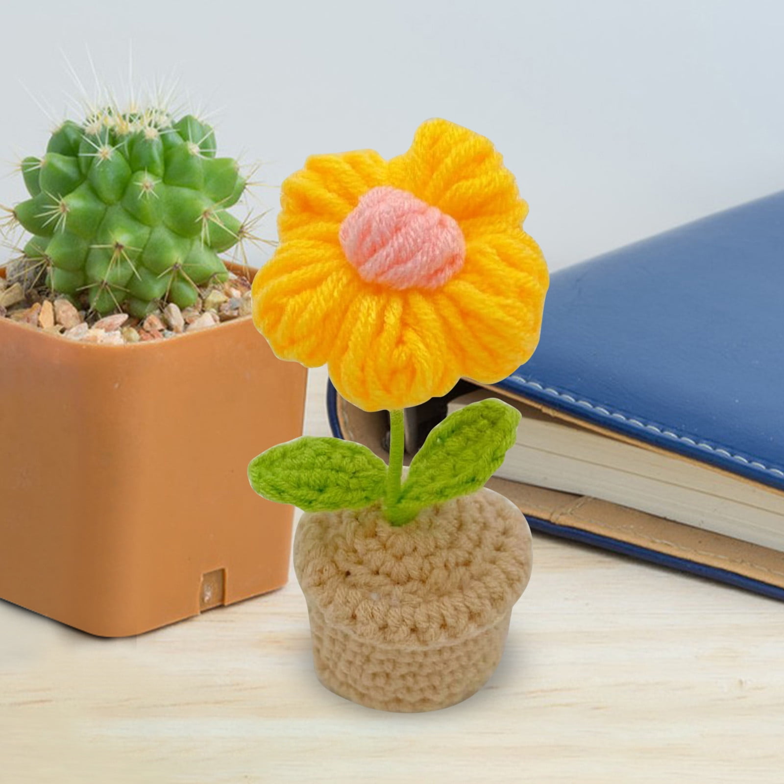 VBXOAE Crochet Style Potted Flowers Wool Simulation Plant for Car ...