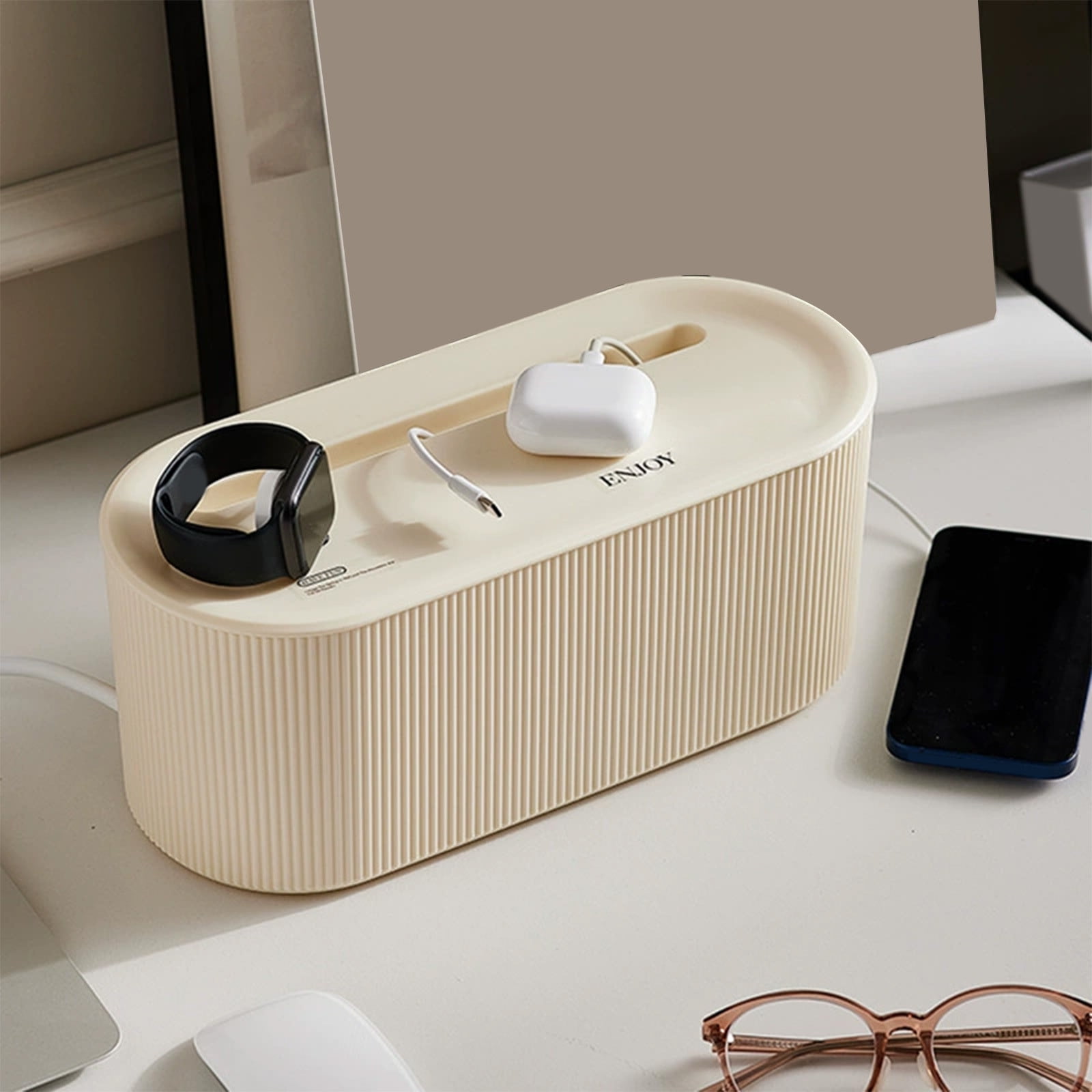 VBXOAE Desktop Data Cable and Charger Organizer Box with Lid Portable ...