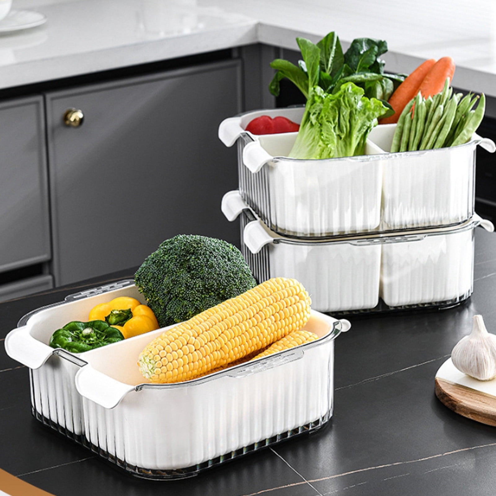 VBXOAE Double Compartment Draining Basket for Kitchen Dishwashing ...