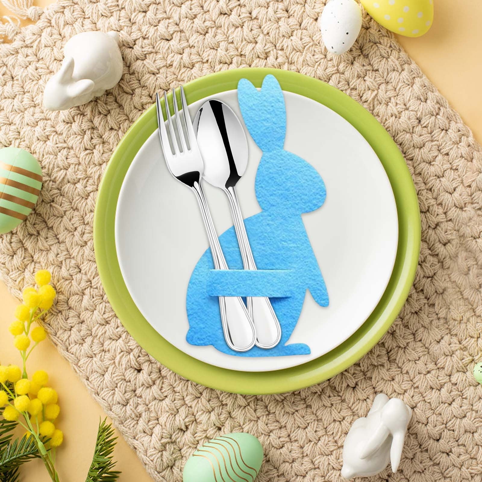 VBXOAE Easter Bunny Cutlery Set 4PC Bunny Themed Knife Fork Spoon Bag ...