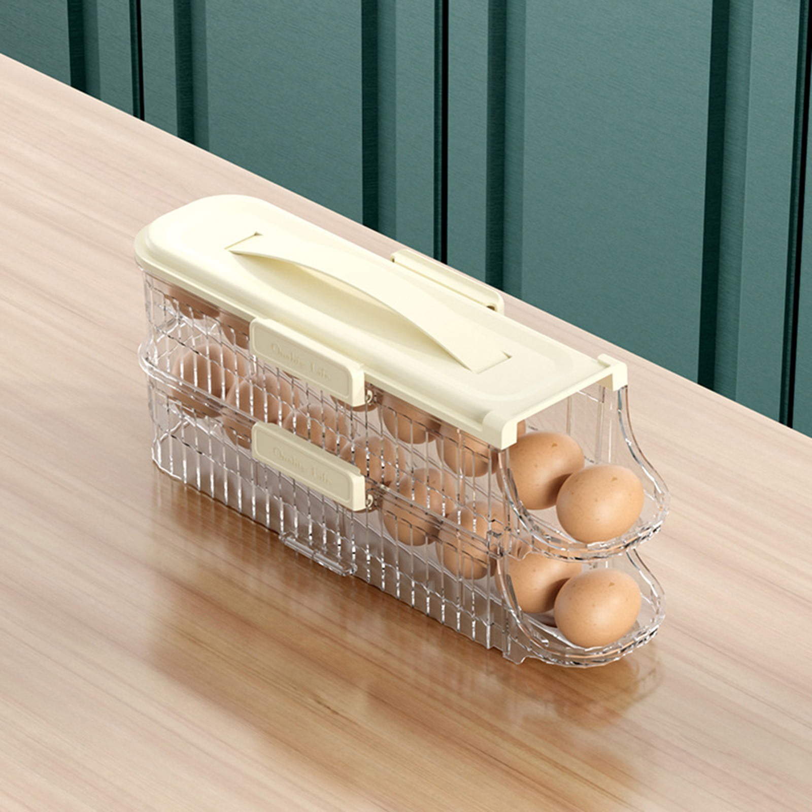VBXOAE Egg Holder for Fridge with Handle Automatic Rolling Egg ...