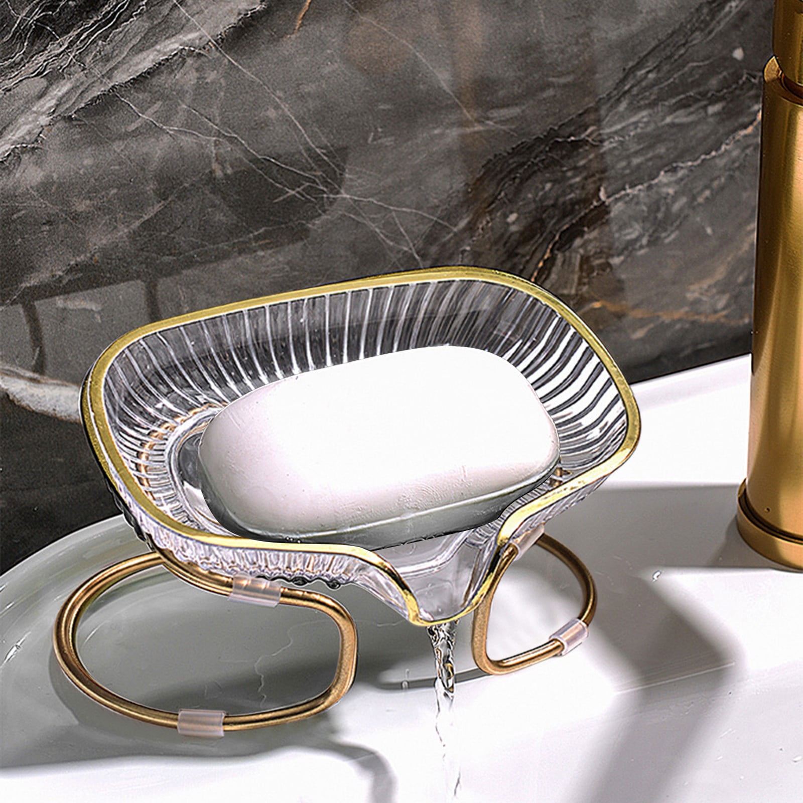 VBXOAE Elegant Glass and Metal Soap Holder with Rustproof Frame and ...