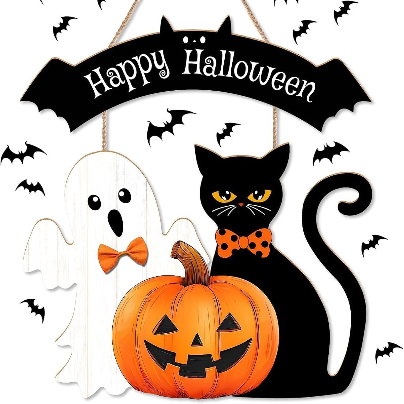 VBXOAE Halloween Indoor Outdoor Wooden Welcome Sign with Cute Ghosts ...