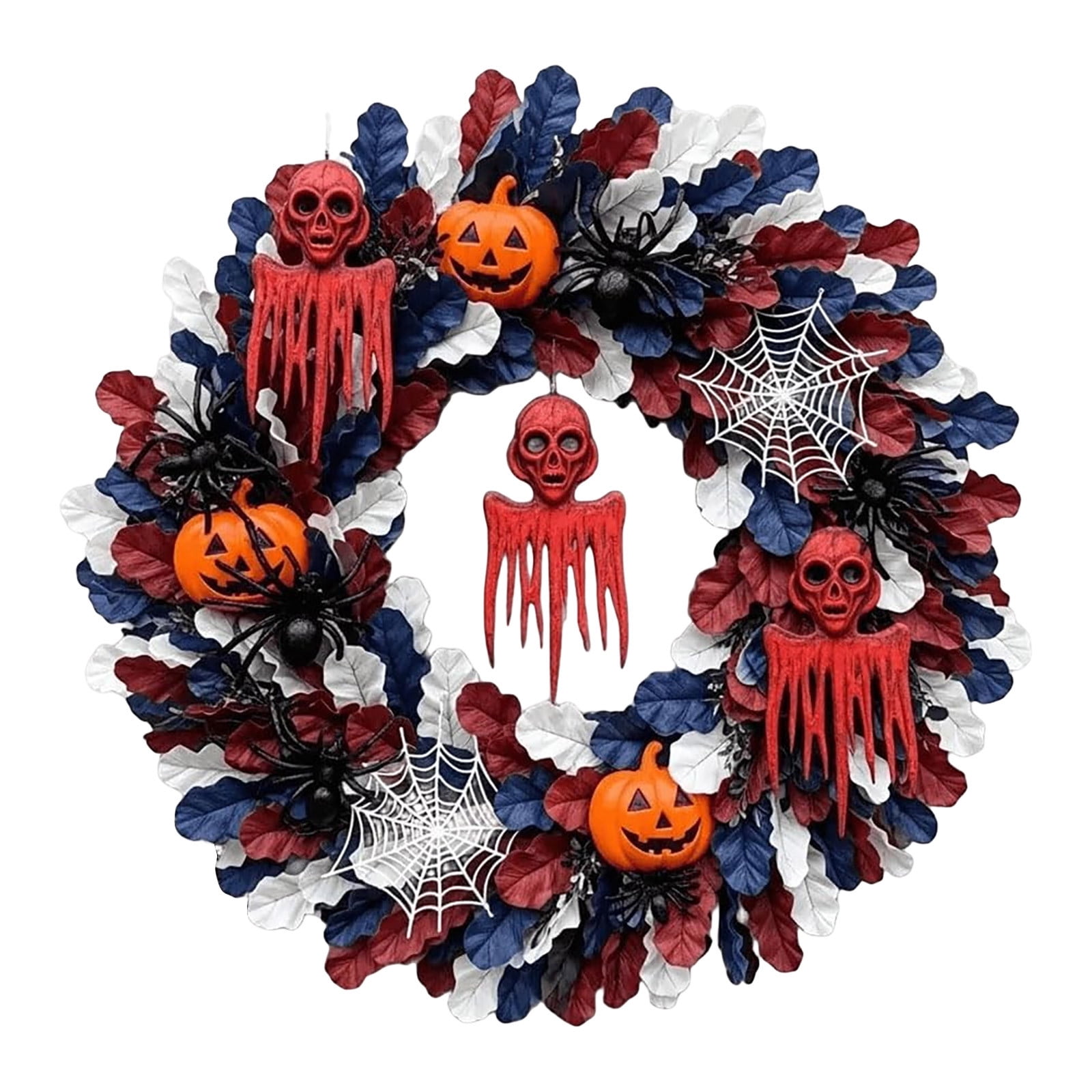 VBXOAE Halloween Spooky Door Wreath Ghost Pumpkin Bats Hanging Welcome ...