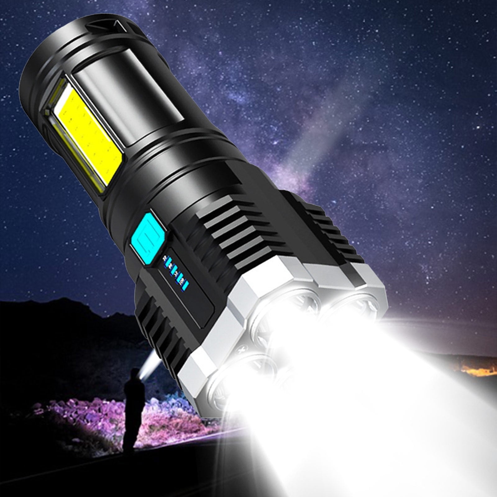 VBXOAE High Powered USB Rechargeable Flashlight with 4 LED Beads,Built ...