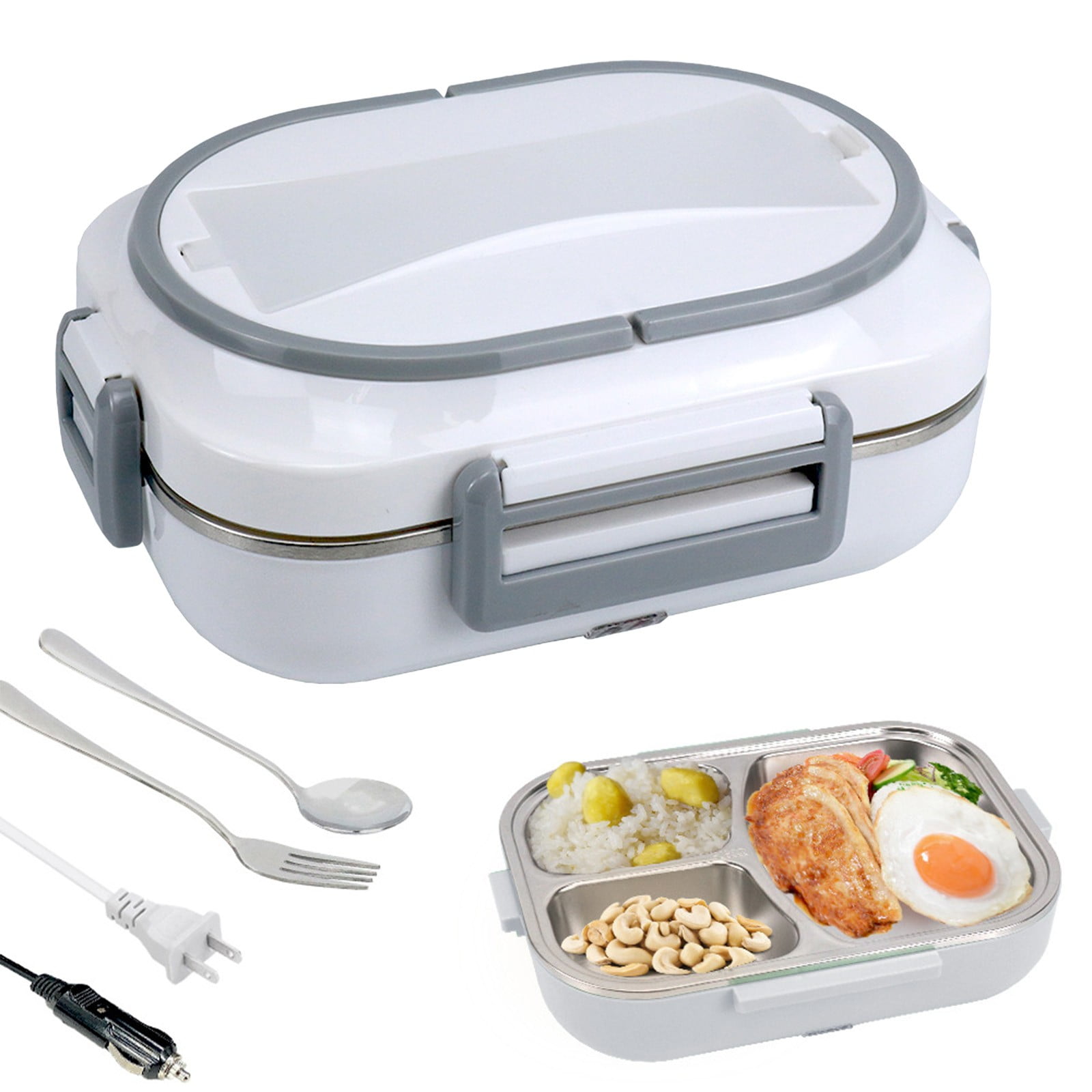 VBXOAE Leak Proof Three Compartments Electric Lunch Box with Efficient ...