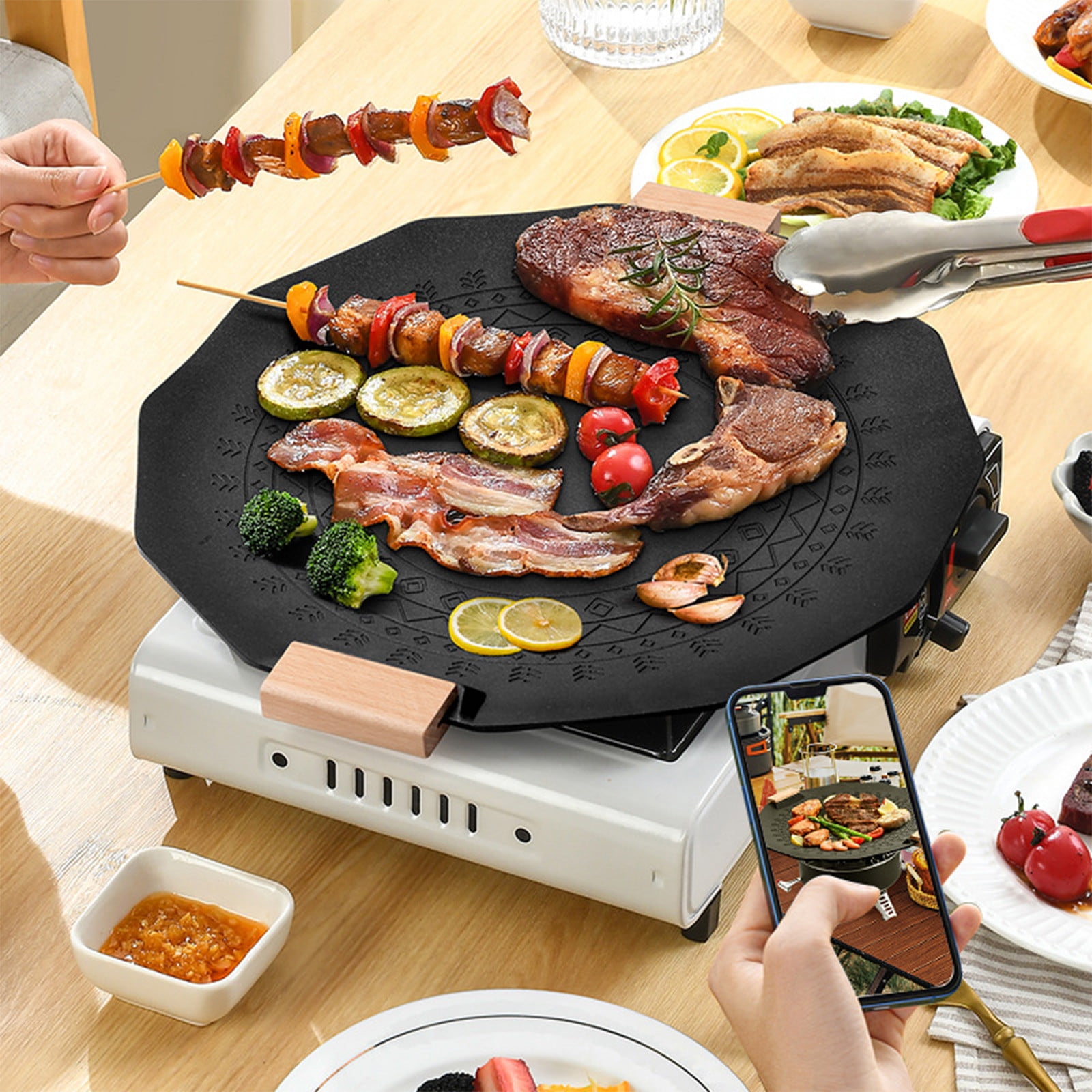 VBXOAE McRib Non Stick Grill Pan for Induction Gas Stovetops Dual Use ...