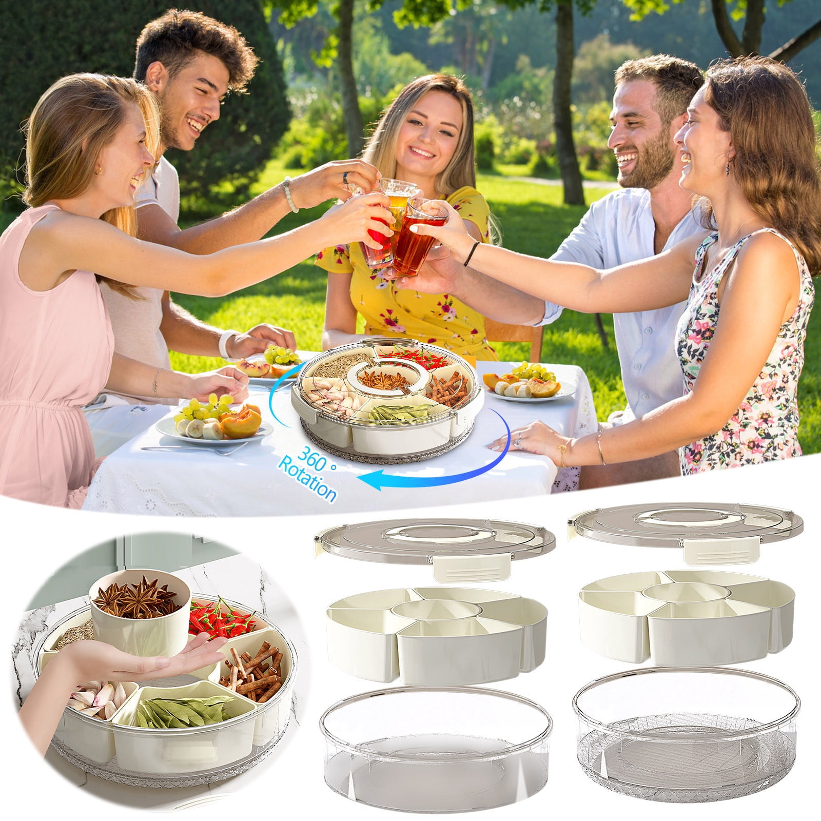 VBXOAE Six Compartment Rotatable Spice Storage Box with Handle Large ...