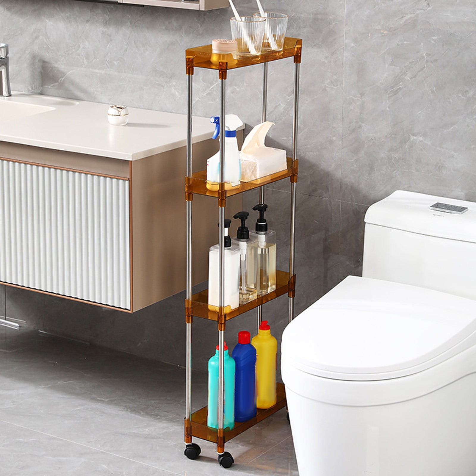 VBXOAE Slim 4-Tier Rolling Storage Cart with Wheels for Narrow Spaces ...
