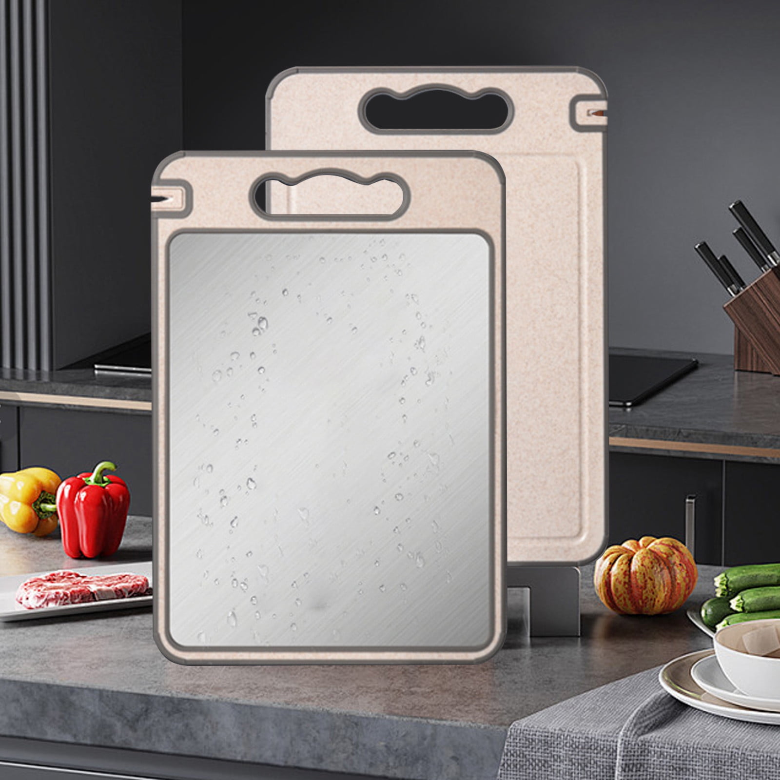 VBXOAE Stainless Steel Double Sided Non Slip Cutting Board with Built ...