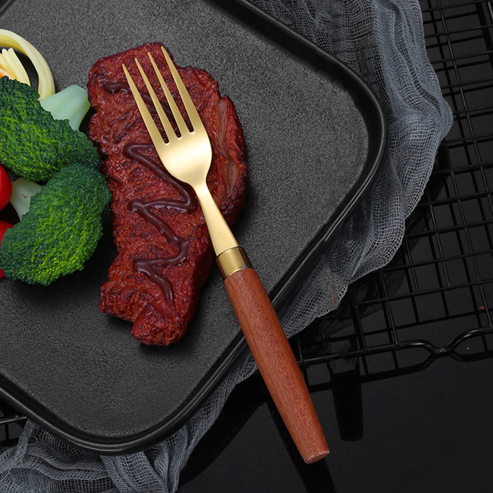 VBXOAE Stainless Steel Spoon and Fork Set with Wooden Handle Stable ...