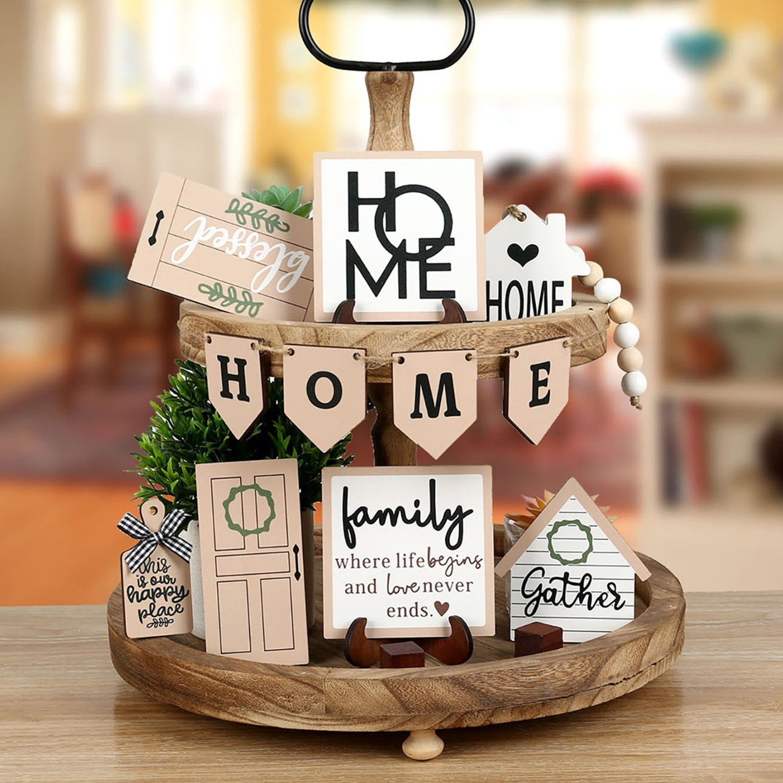 VBXOAE Style Wooden Layered Tray Decoration for Kitchen and Dining Room ...