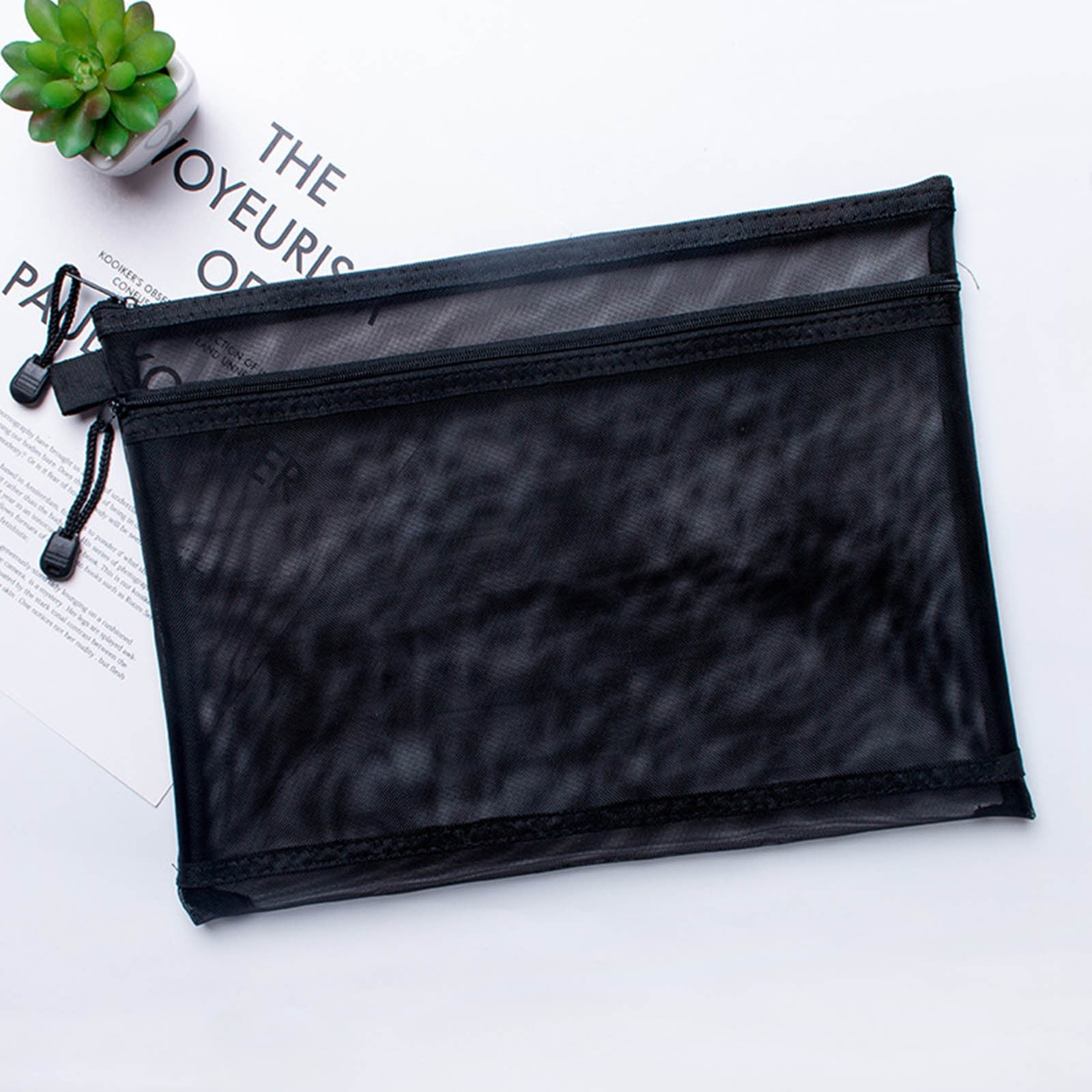 VBXOAE Transparent Double Layer Mesh File Bag Zipper Closure Student ...