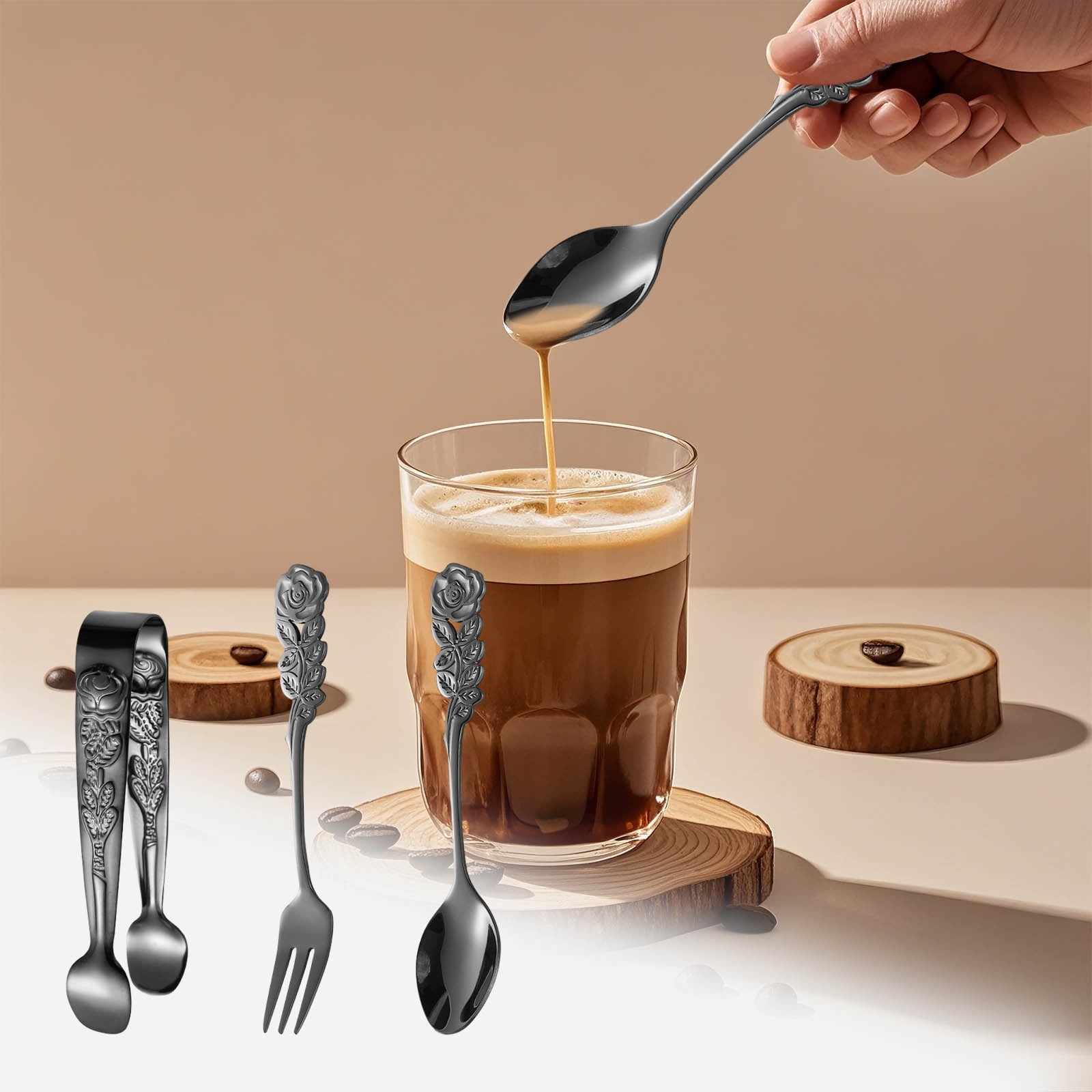 VBXOAE Vintage Pattern Stainless Steel Utensil Set with Rose Stable ...