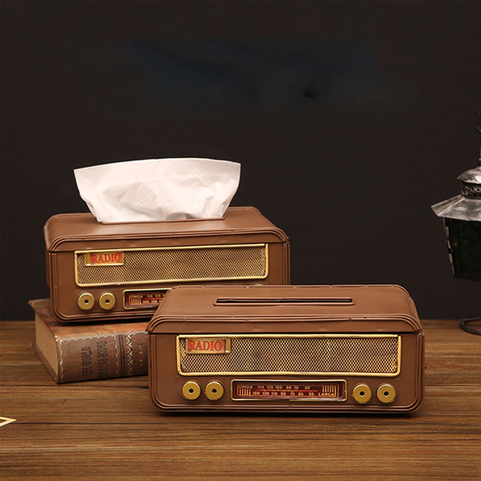 VBXOAE Vintage Radio Style Iron Tissue Box Cover with Magnetic Lid for ...
