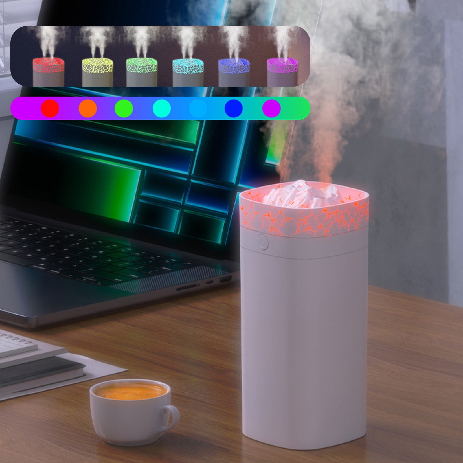 VBXOAE Volcano Shape Double Spray Humidifier with 7 Ambient Light ...