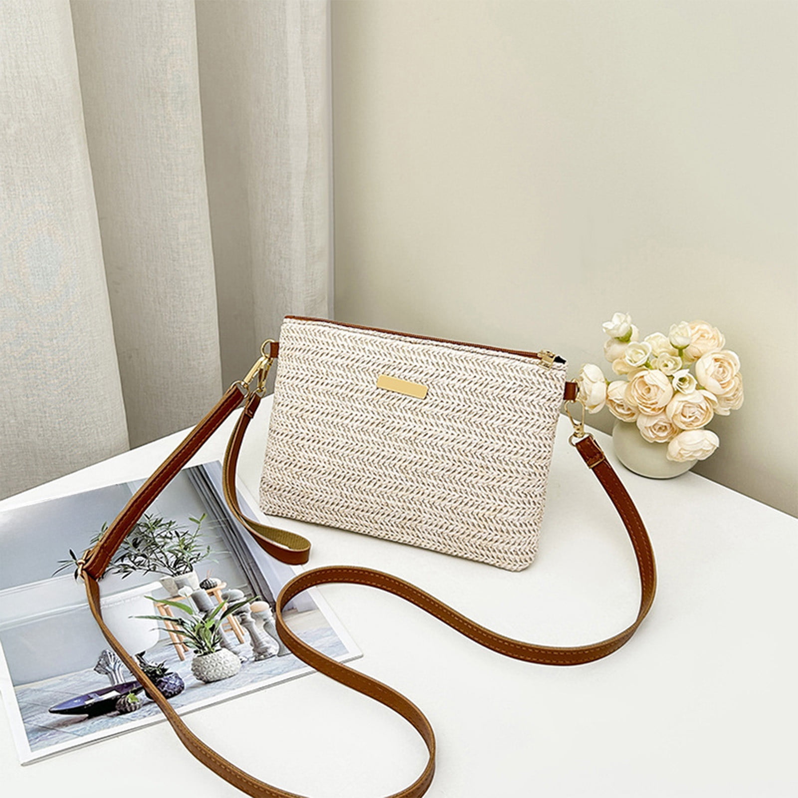 VBXOAE Woven Straw Shoulder Bag Versatile Crossbody Handbag with ...