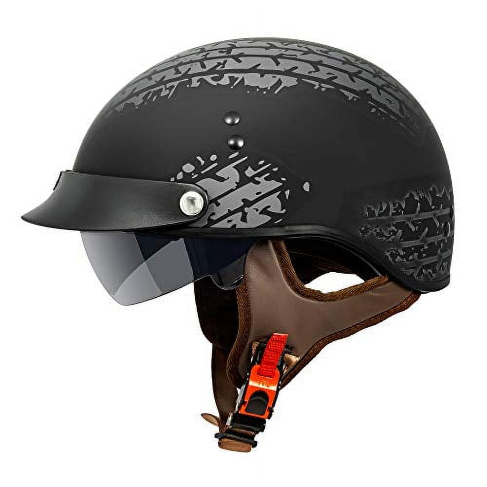 VCAN Cruiser Solid Flat Black Half Face Motorcycle Helmet with Drop ...