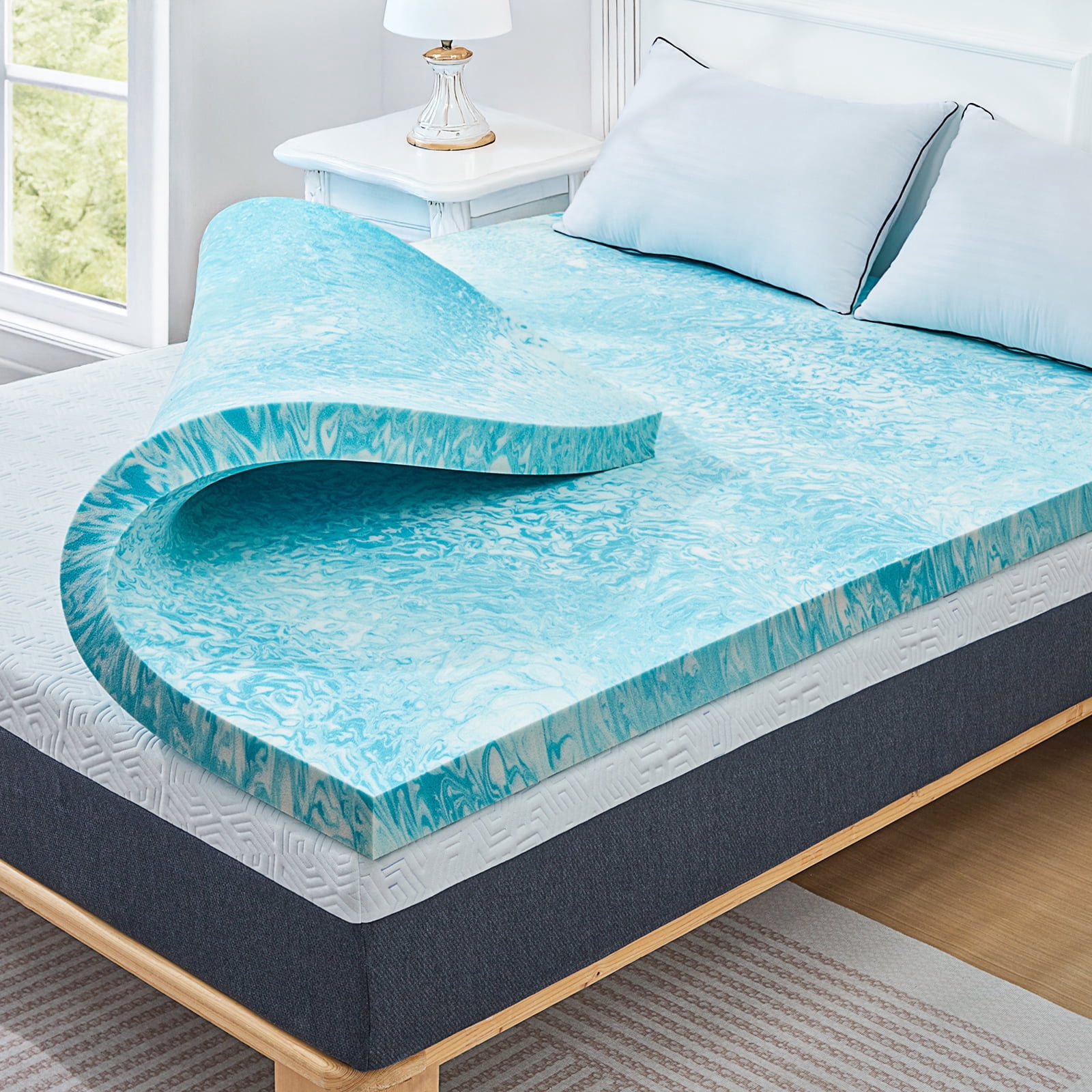 VCCOEM 3 Inch Memory Foam Mattress Topper Queen Size, Cooling Gel ...