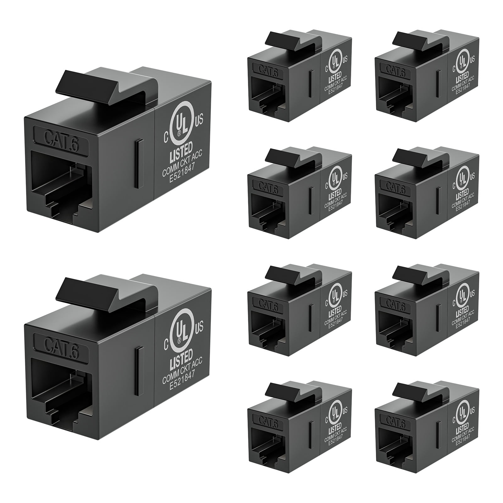 VCELINK 10-Pack CAT6 RJ45 Keystone Couplers (UL Listed), Black - Female ...