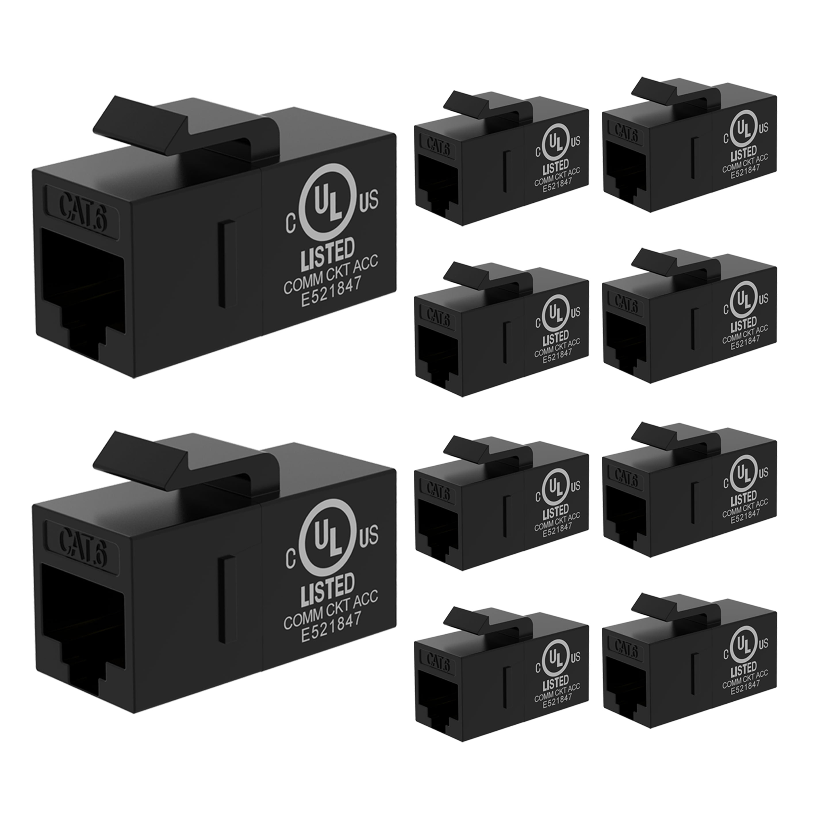 VCELINK 10-Pack CAT6 RJ45 Keystone Couplers (UL Listed), Black - Female ...