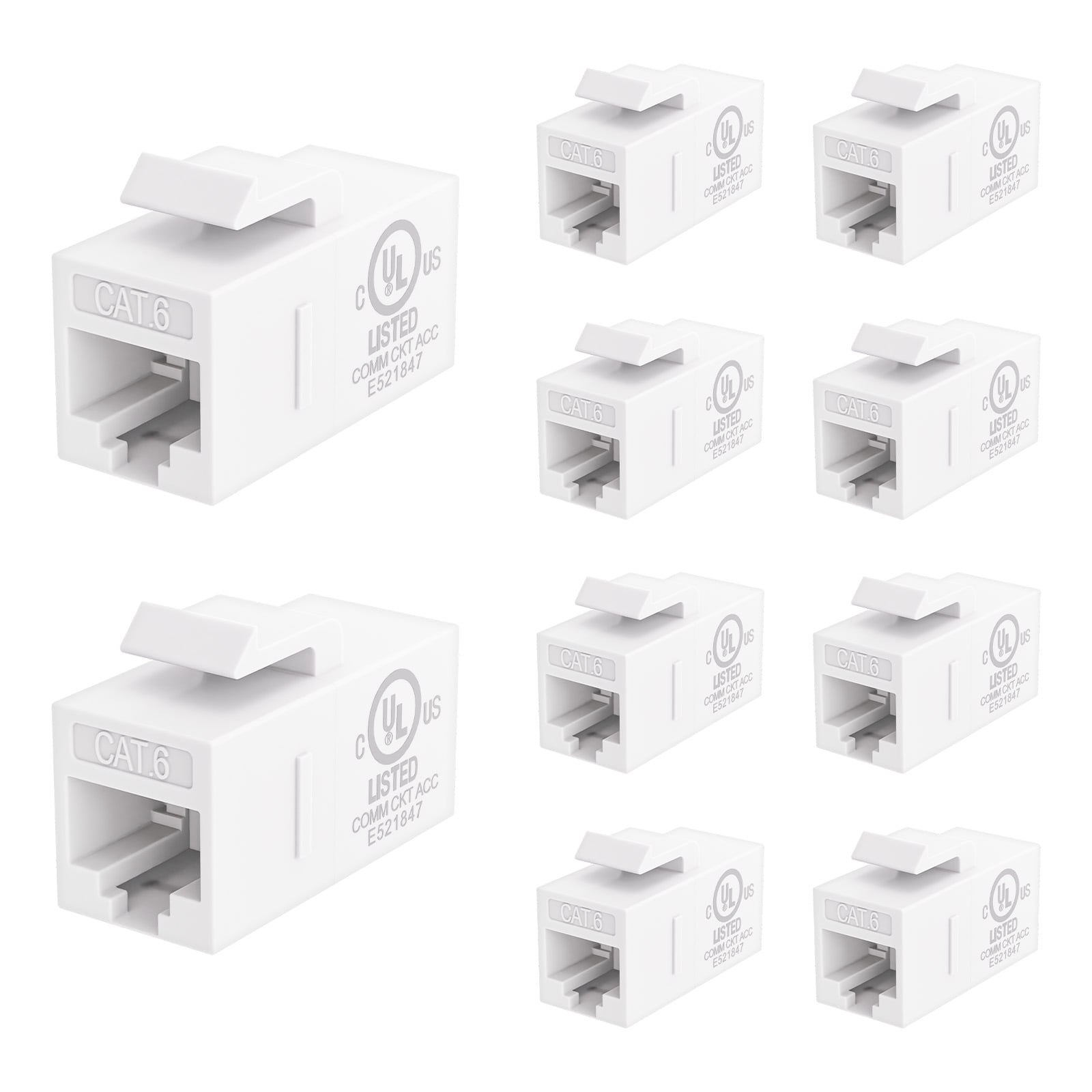 VCELINK 10-Pack CAT6 RJ45 Keystone Couplers (UL Listed), White - Female ...