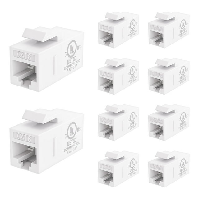 VCELINK 10-Pack CAT6 RJ45 Keystone Couplers (UL Listed), White - Female ...