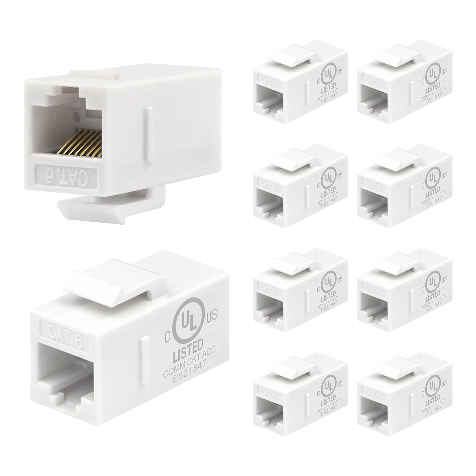 VCELINK 10-Pack CAT6 RJ45 Keystone Couplers (UL Listed), White - Female ...