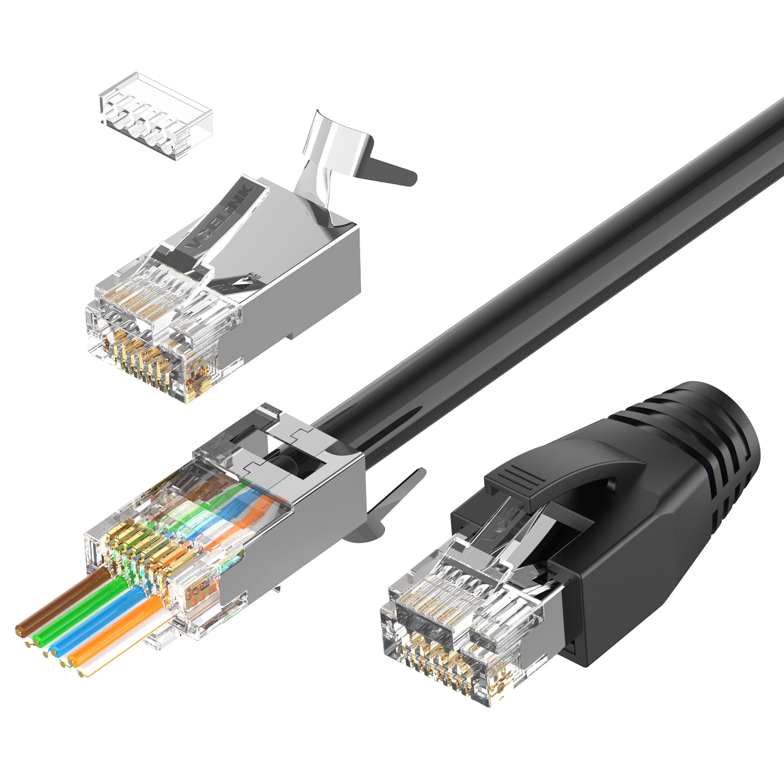 VCELINK Cat7/6A RJ45 Shielded Gold Plated Pass Through Connectors 30 ...