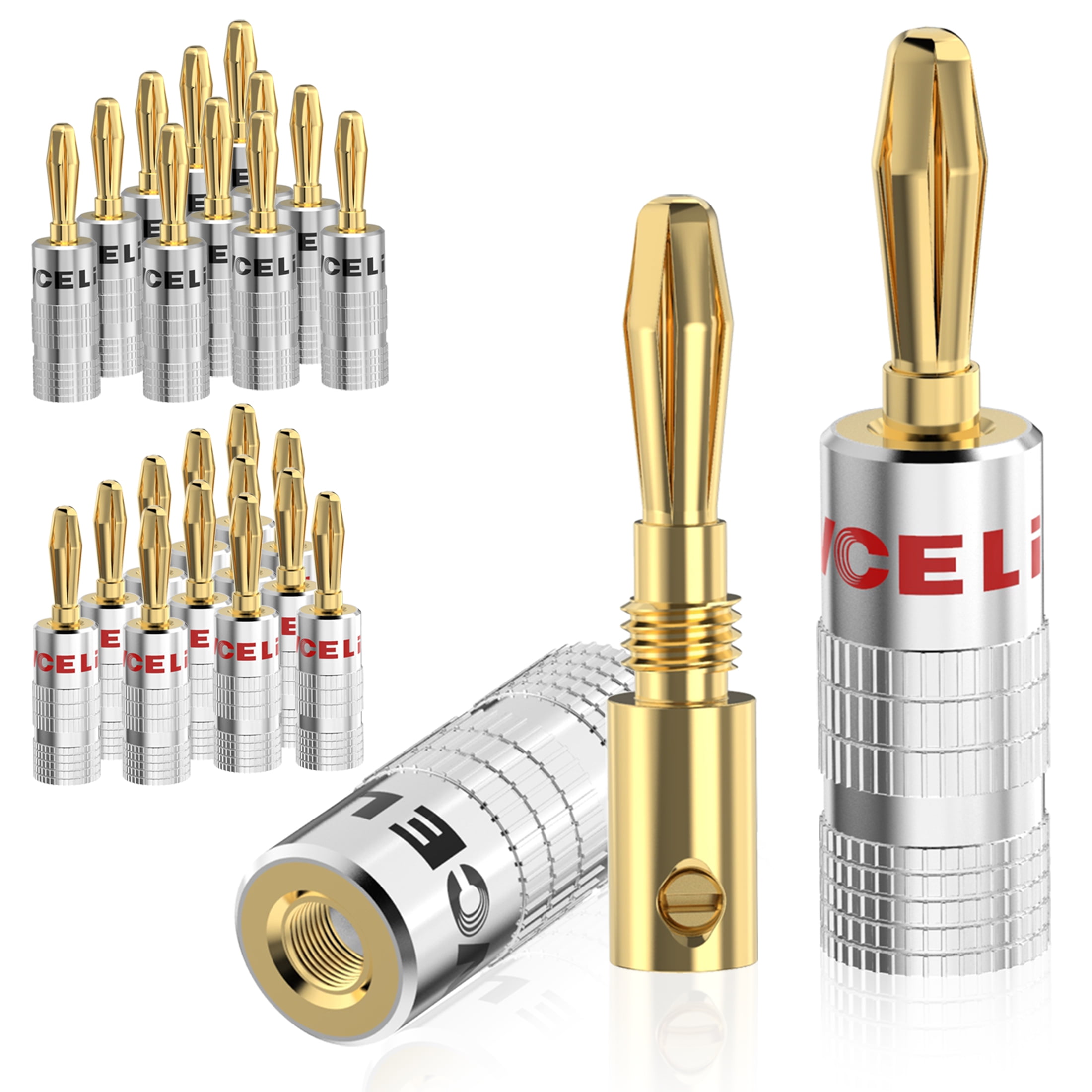 VCELINK Speaker Banana Plugs 12 Pairs/24 Pcs, 24K Gold Plated Dual ...