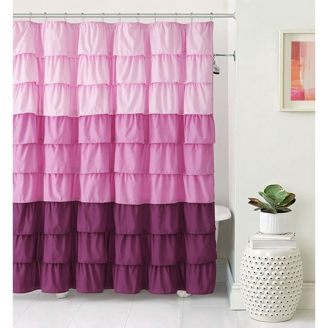 VCNY Gypsy Ruffled Fabric Shower Curtain (Pink) - Walmart.com
