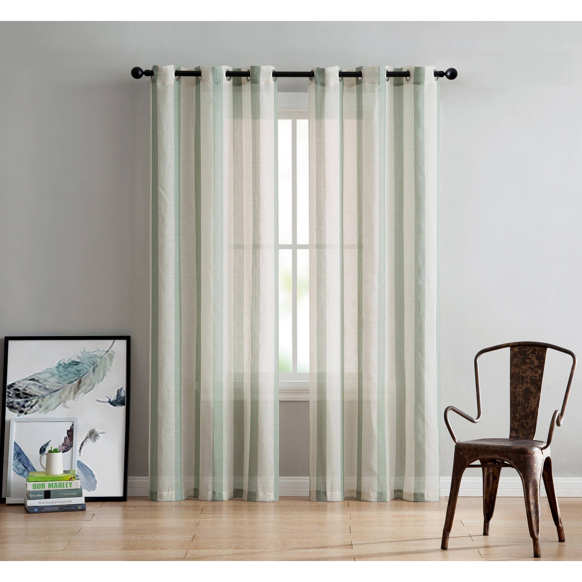 VCNY Home 2-Tone Windsor Stripe Semi-Opaque Linen Grommet-Top Window ...