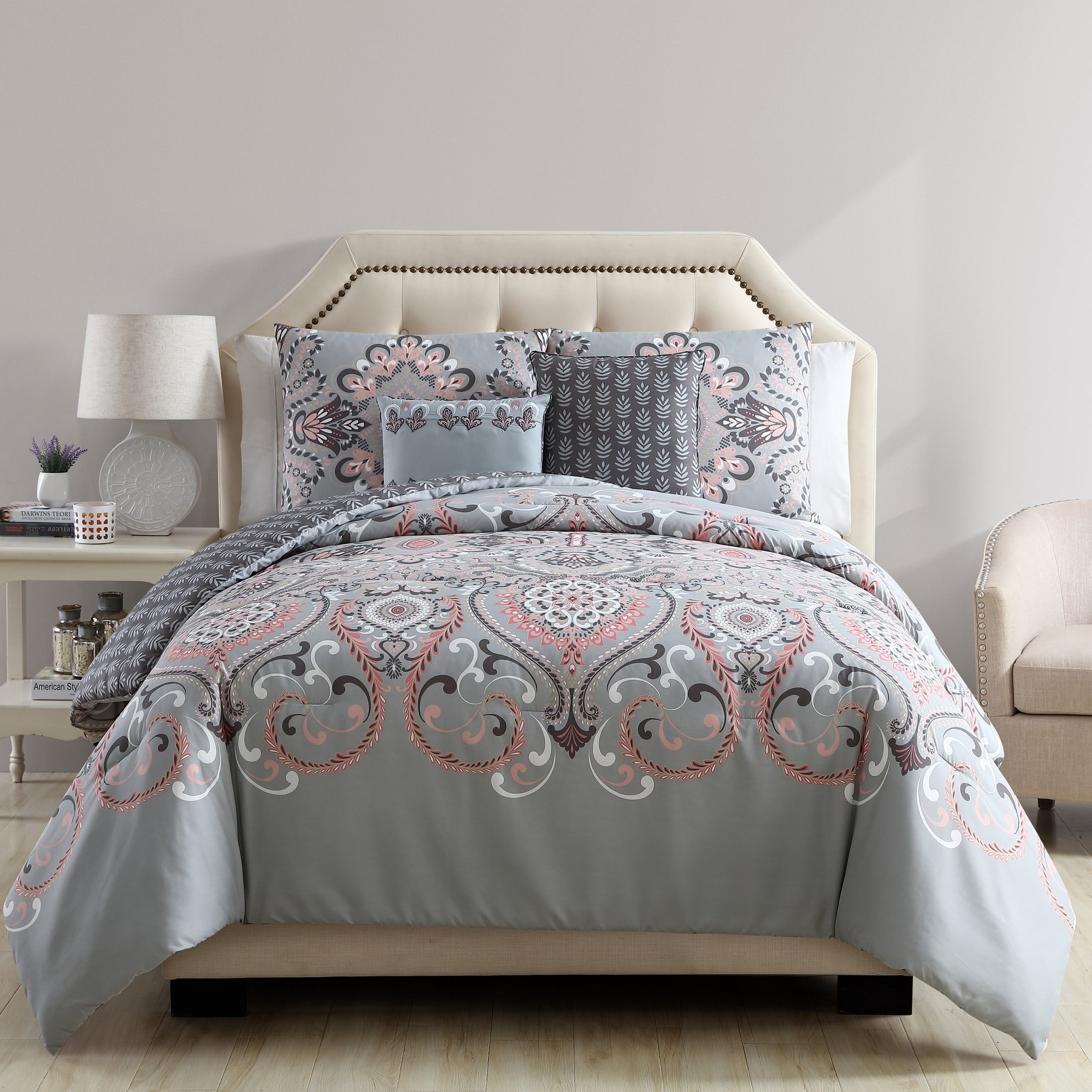 VCNY Home Amherst 5-Piece Multi-color Damask Reversible Comforter Set ...