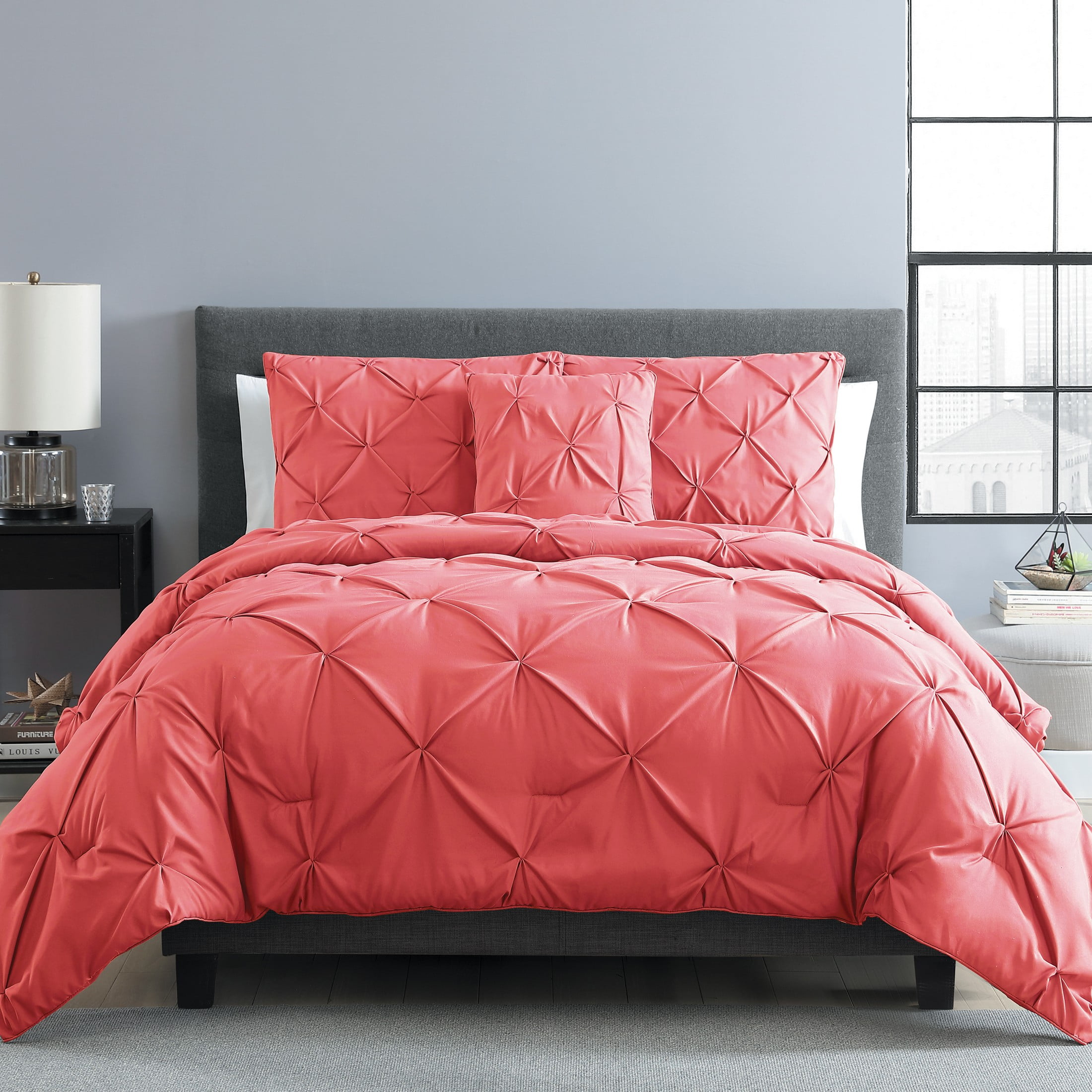 VCNY Home Carmen 4-Piece Coral Solid Comforter Set, Queen, Adult ...