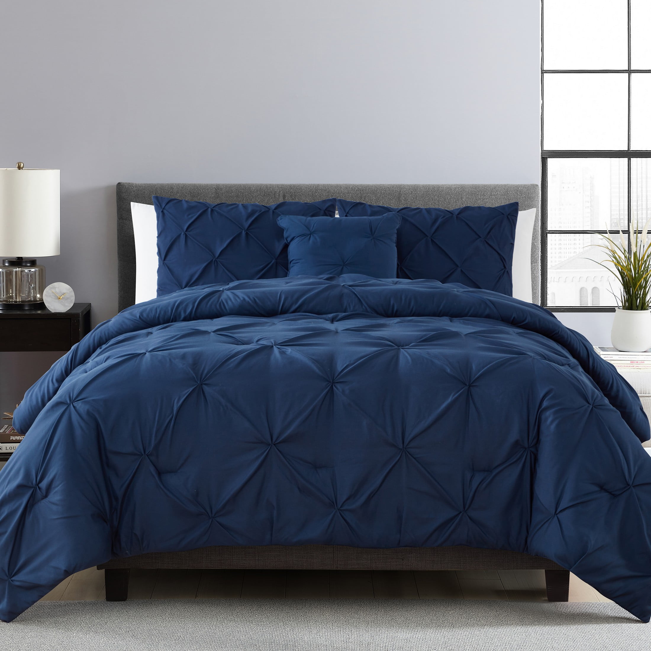 VCNY Home Carmen 4-Piece Navy Solid Comforter Set, Queen, Adult, Unisex ...