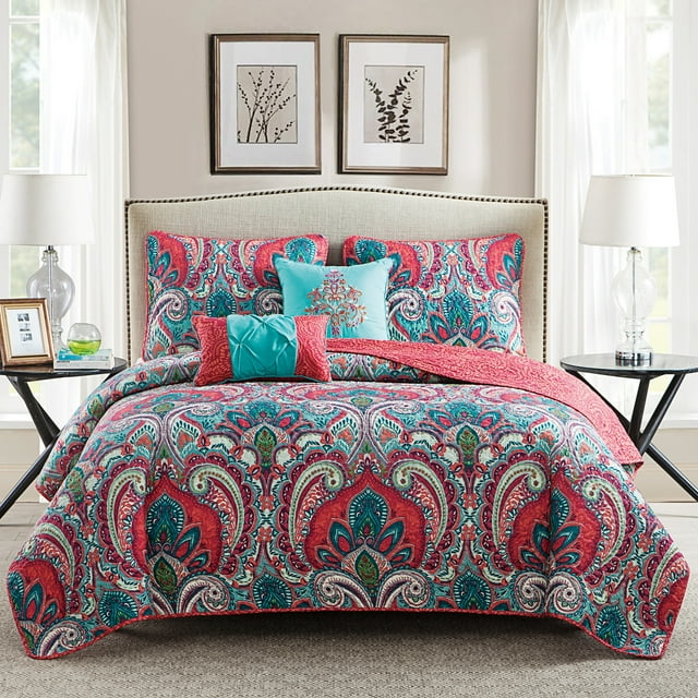 VCNY Home Casa Real 4 Piece Multicolor Damask Reversible Quilt Set ...