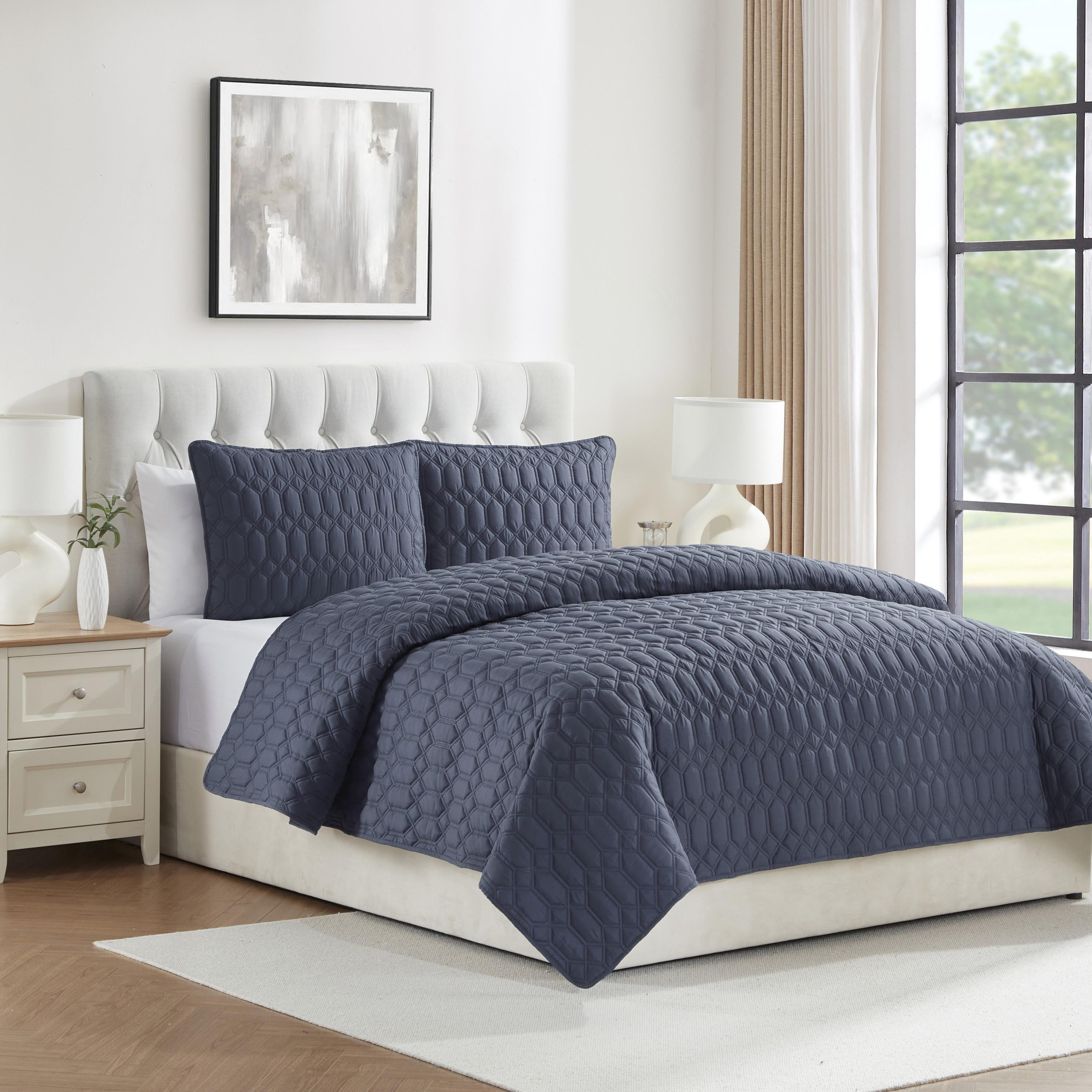 VCNY Home Diamond 3-Piece Blue Textured Quilt Set King Size - Walmart.com
