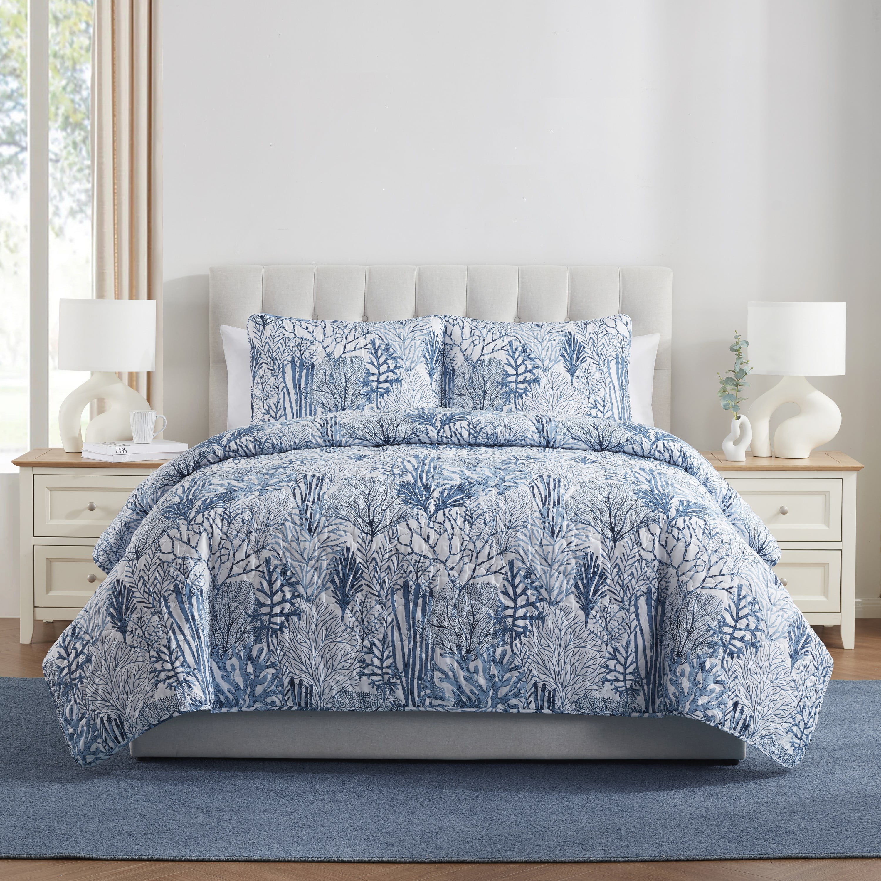 VCNY Home Gill Coastal Quilt Set - Blue Sea Plants Design - Walmart.com