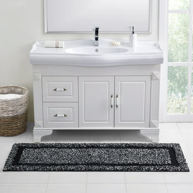 VCNY Home Heathered Hotel Black/White Microfiber Bath Rug Runner, 20" x ...