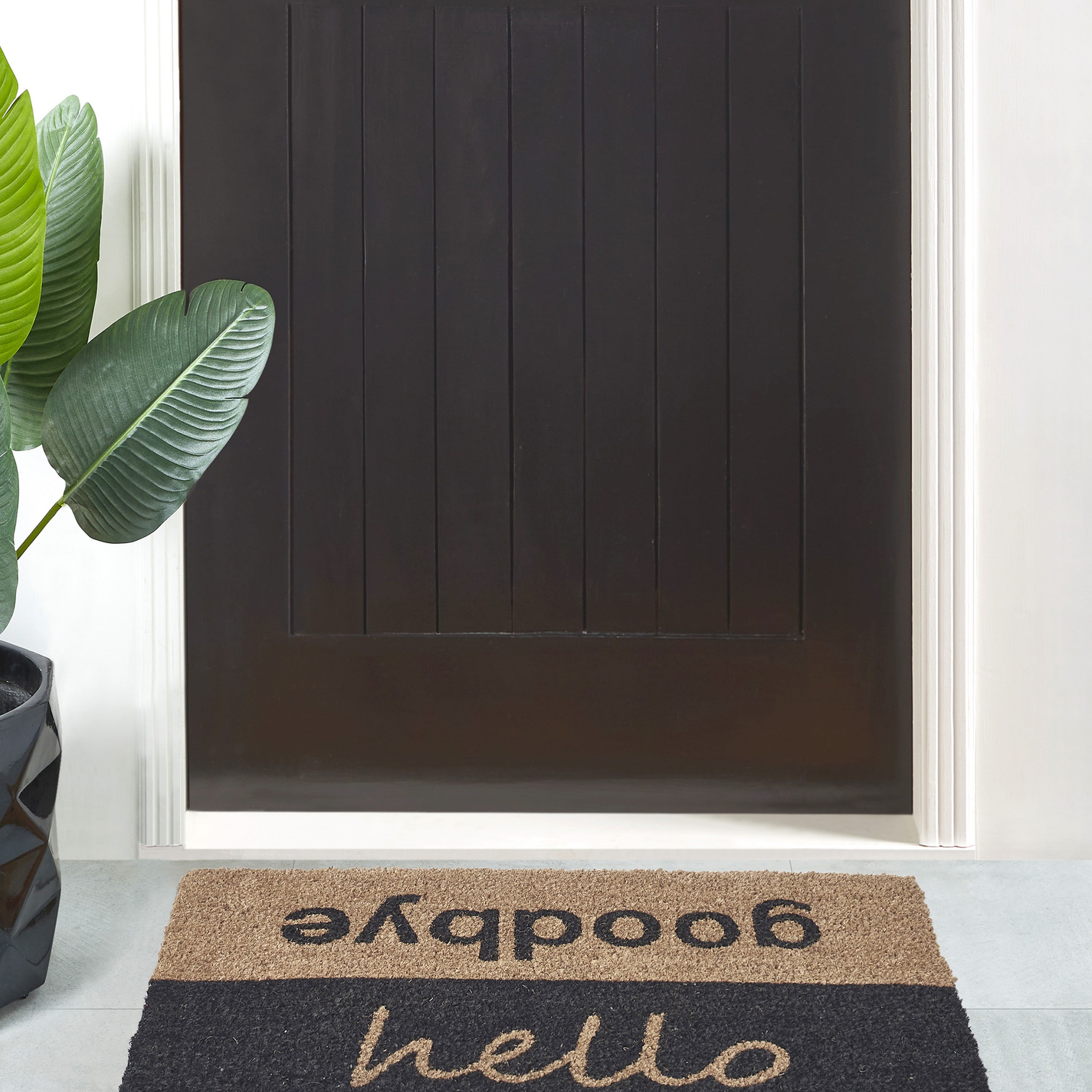 VCNY Home Hello/Goodbye Natural Black Outdoor Coir Doormat, 18" x 30 ...