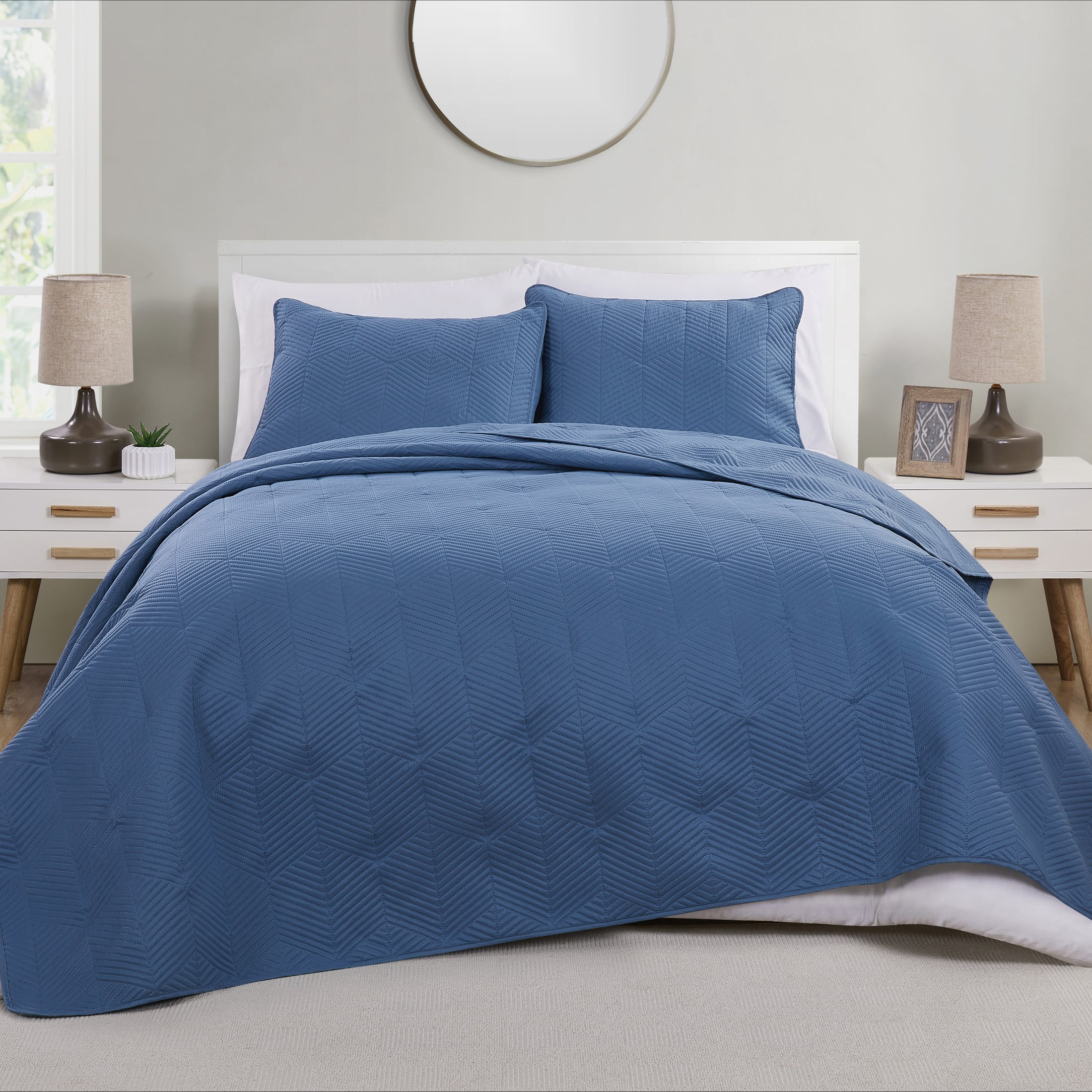 VCNY Home Hexa 3-Piece Blue Geometric Quilt Set, Full/Queen - Walmart.com