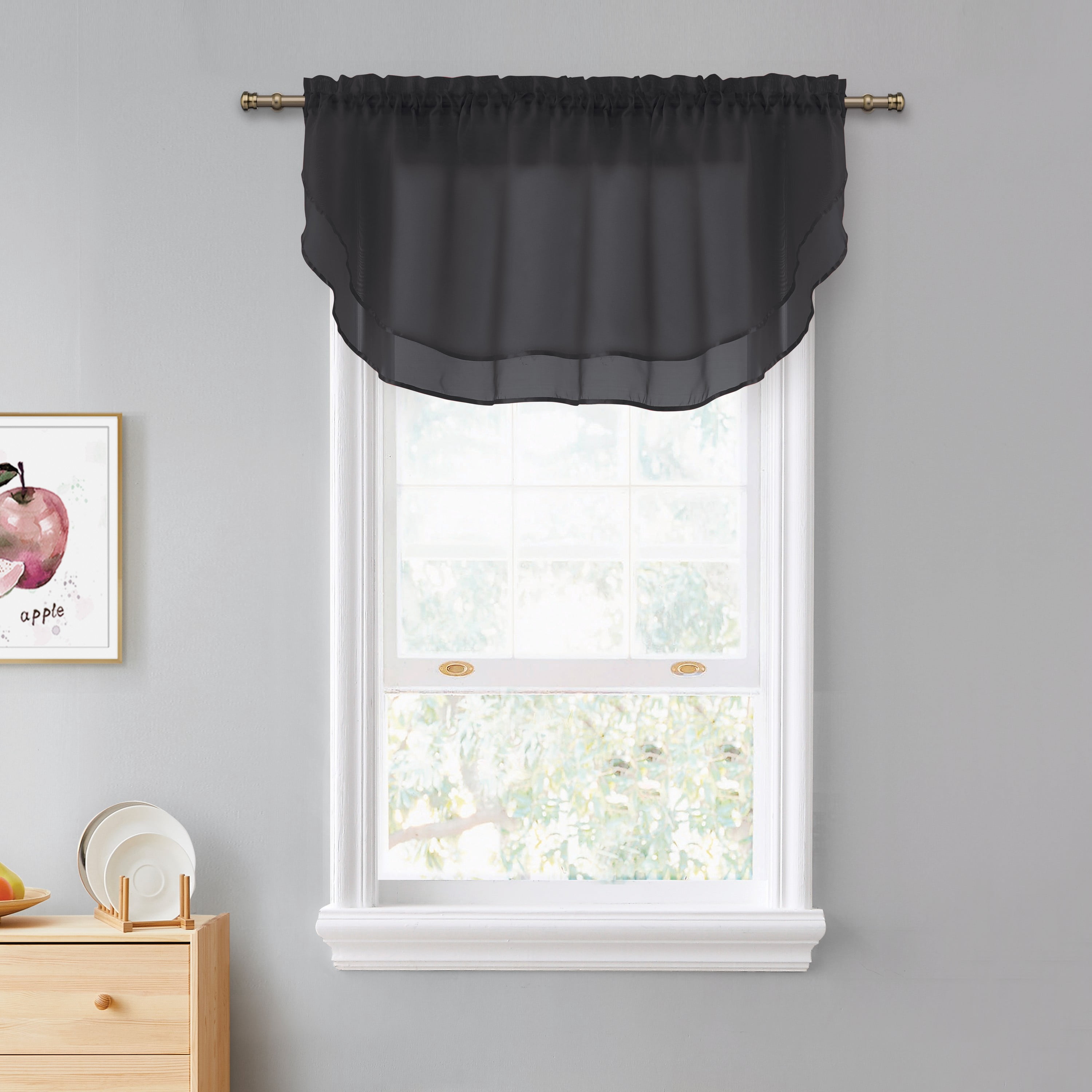 VCNY Home Infinity Black Rod Pocket Tiered Valance 55x24 Polyester ...