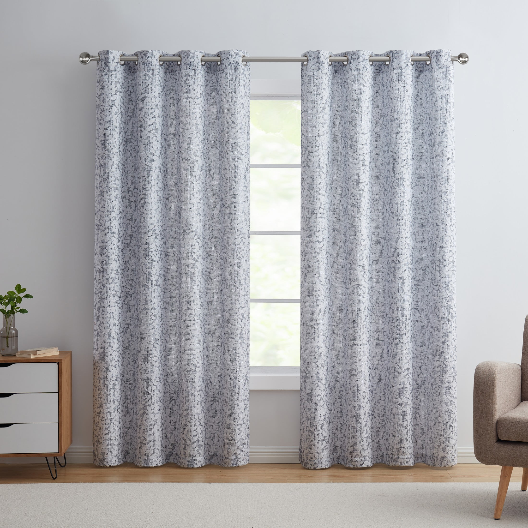 VCNY Home Leah Blue Leaf Textured Light Filtering Drapes with Grommets ...